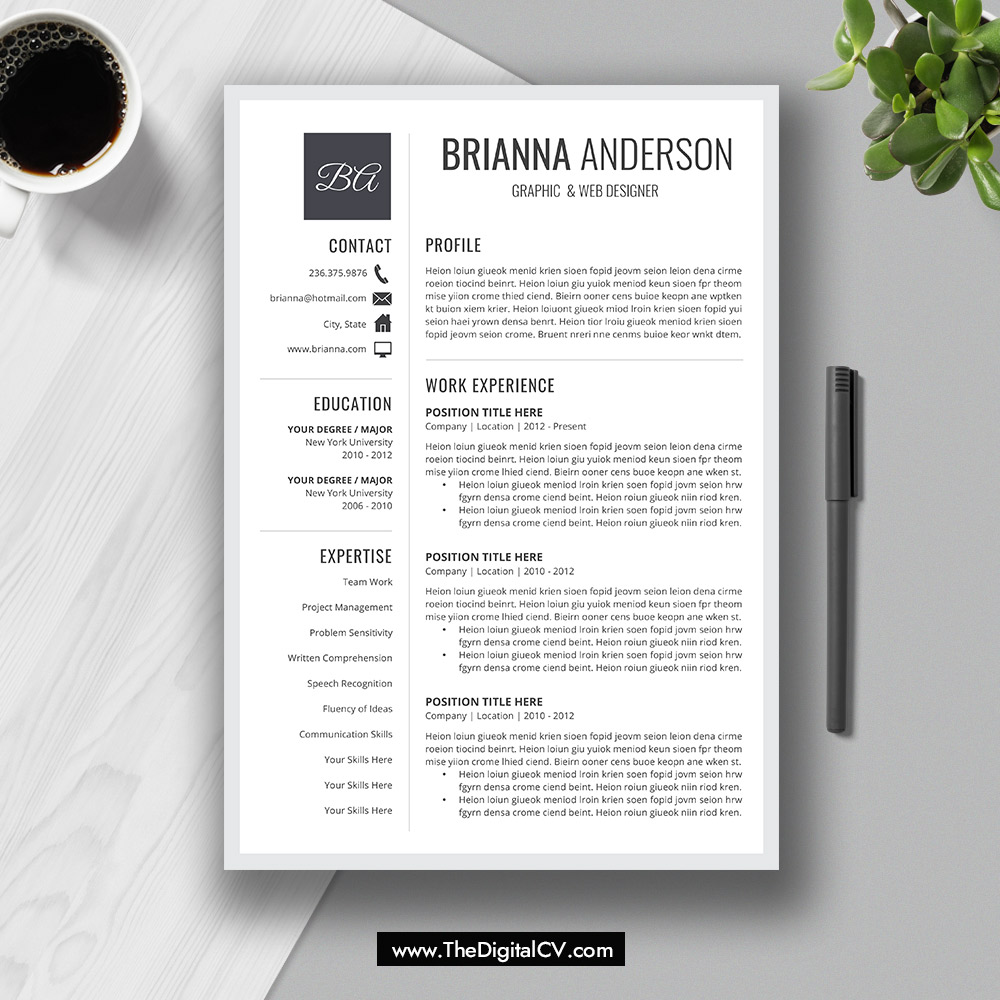 Editable Resume Template for MS Word, Cover Letter, 1-3 Page, Job ...