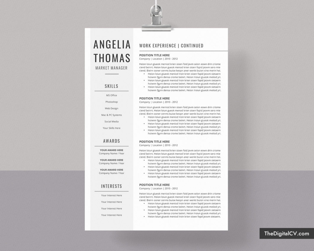 Editable Resume Template / CV Template for Microsoft Word, Cover Letter ...