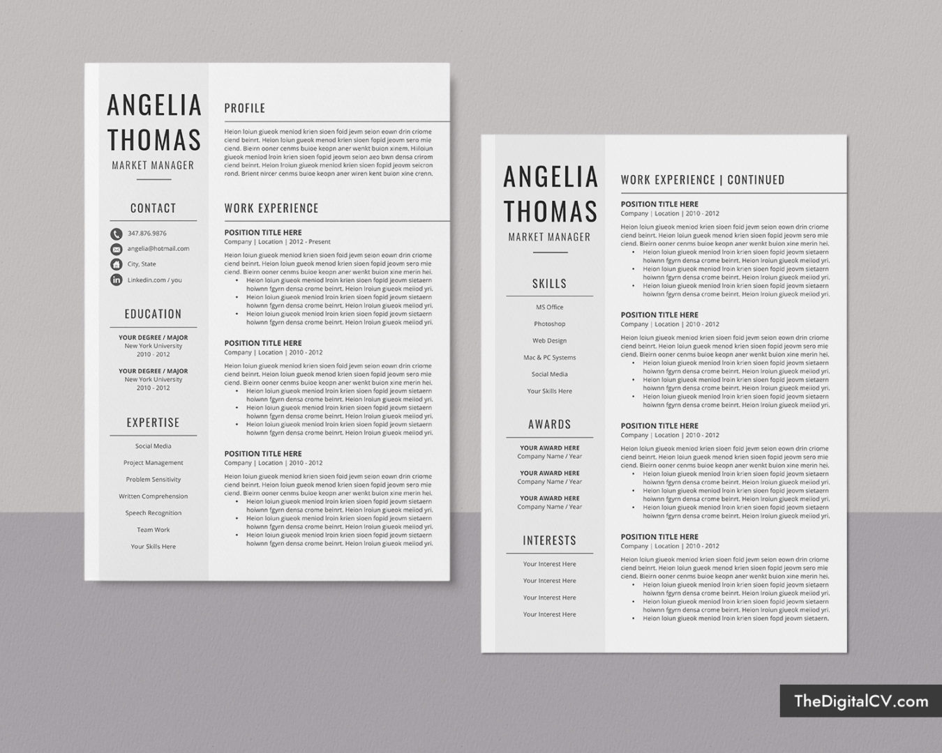 Editable Resume Template / CV Template for Microsoft Word, Cover Letter ...