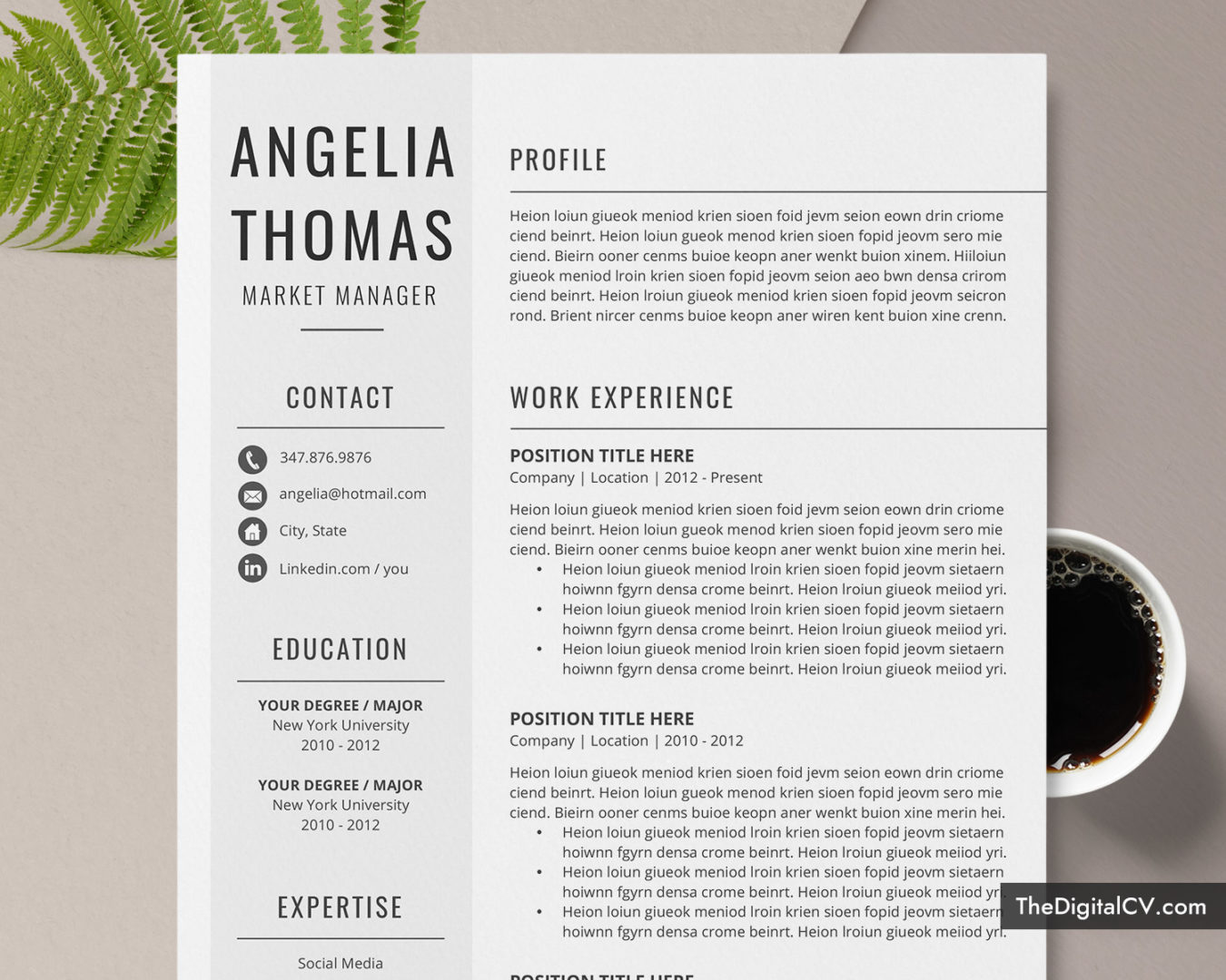 Modern Resume Template for MS Word, Professional Resume Template ...