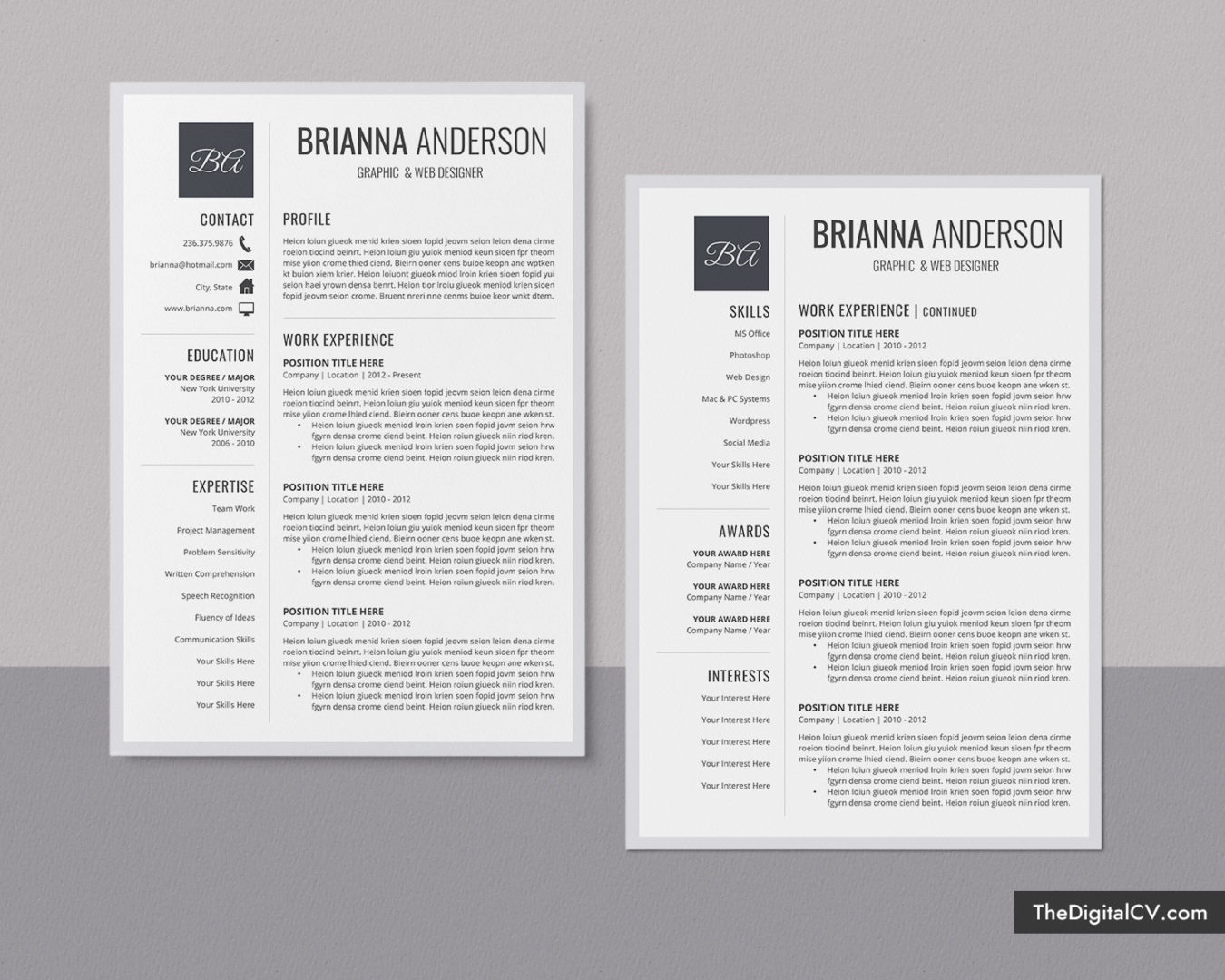 Editable Resume Template for MS Word, Cover Letter, 1-3 Page, Job ...
