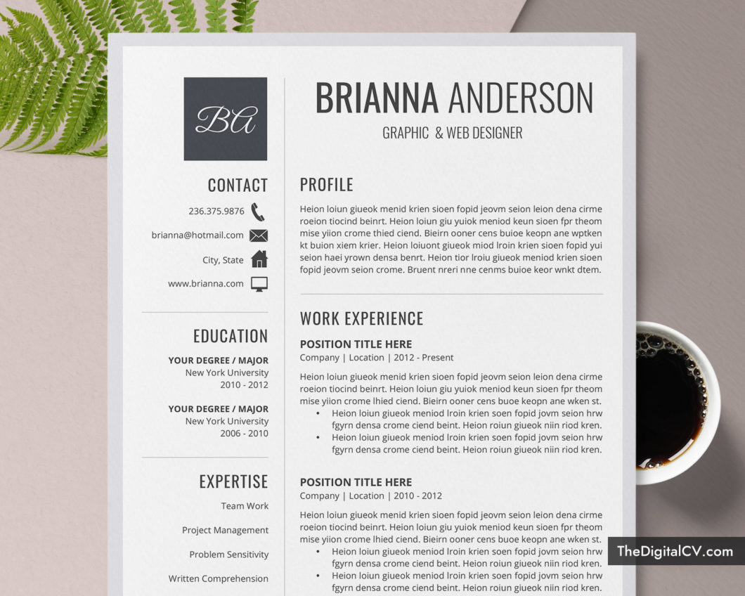 Editable Resume Template for MS Word, Cover Letter, 1-3 Page, Job ...