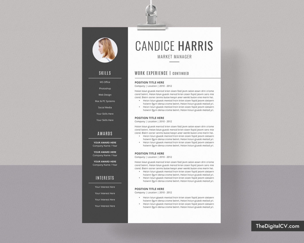 Professional Resume Template for MS Word, Clean CV Template Design ...