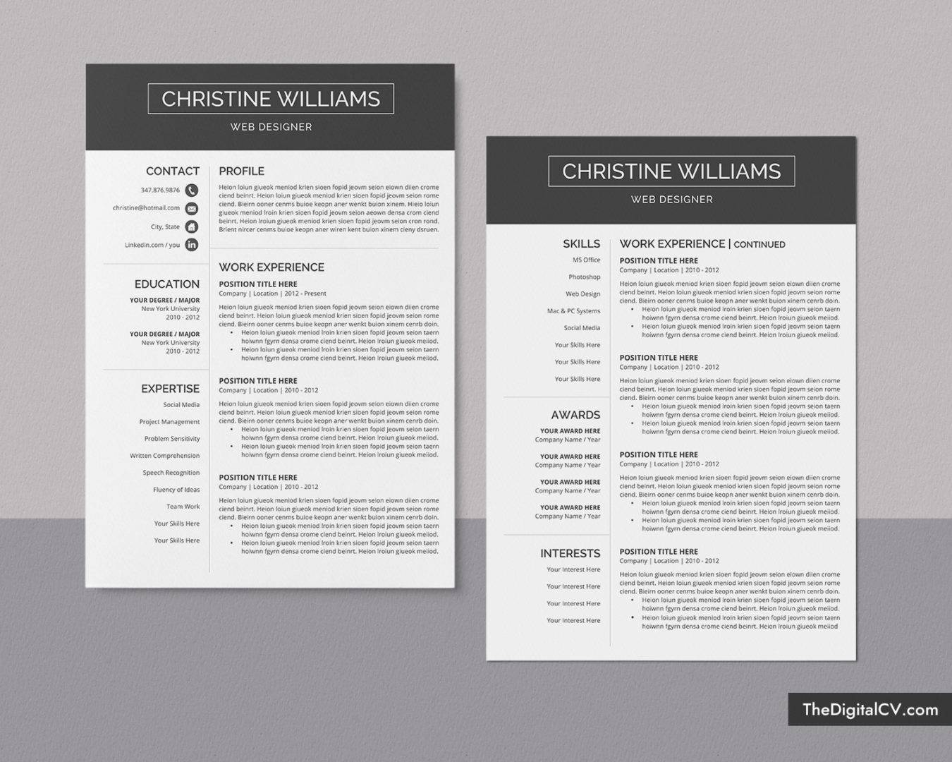 CV Template / Resume Template, Professional CV Template Design, Cover ...