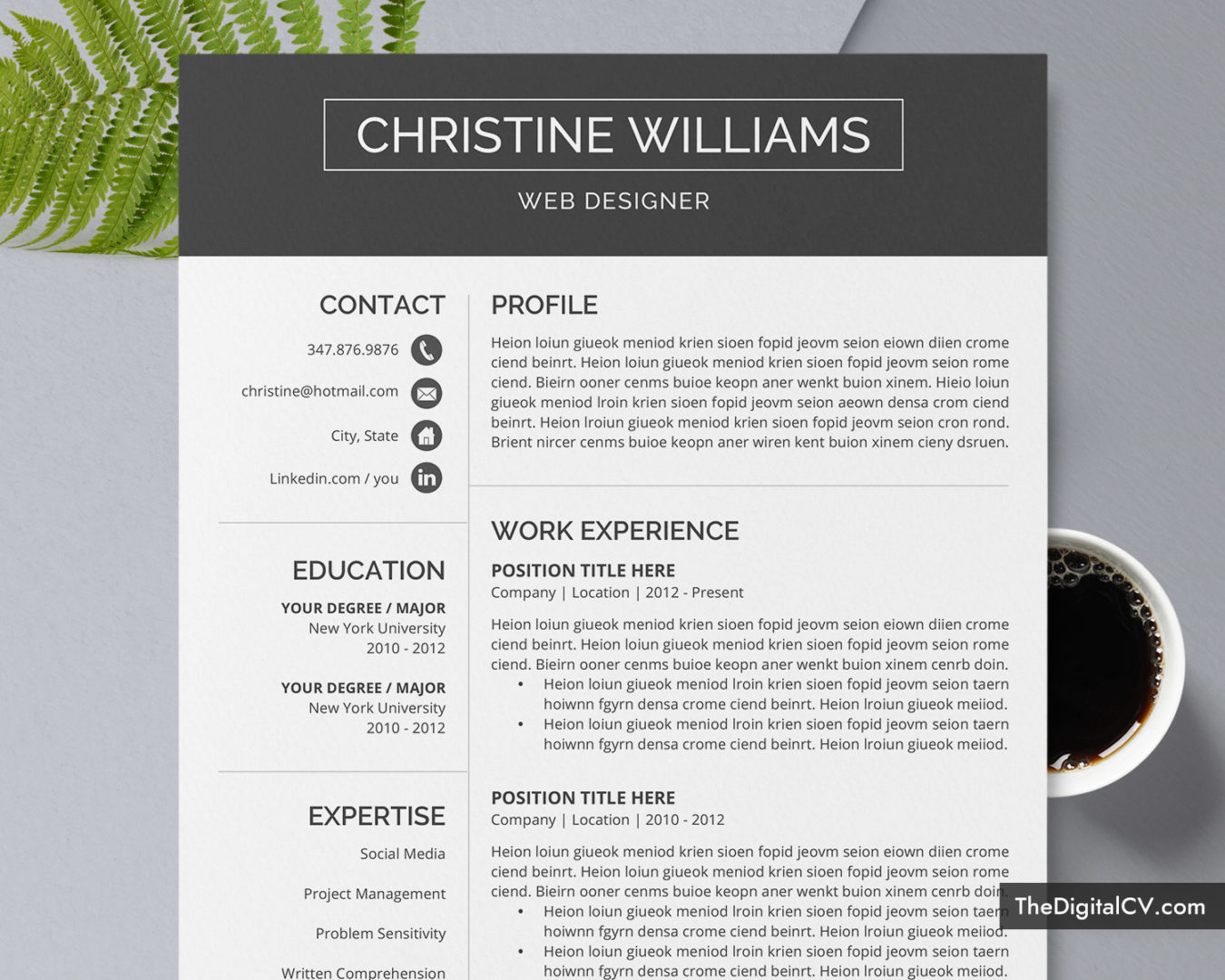 Editable Resume Template / CV Template for Microsoft Word, Cover Letter ...