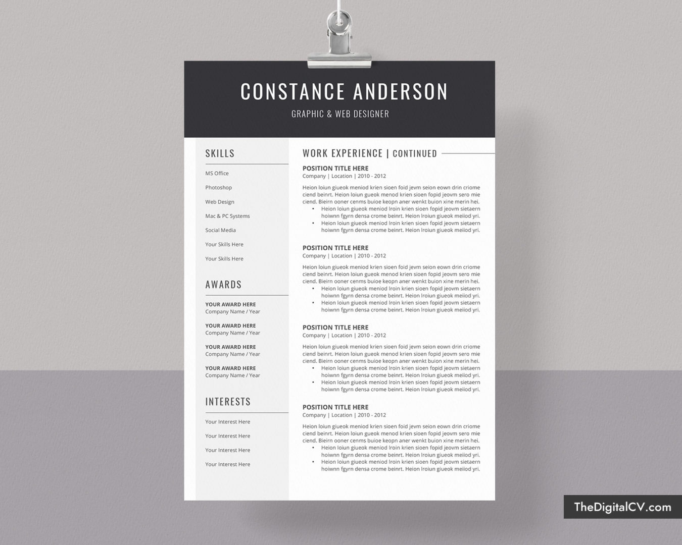 Professional Resume Template for MS Word, CV Template, Cover Letter, 1 ...