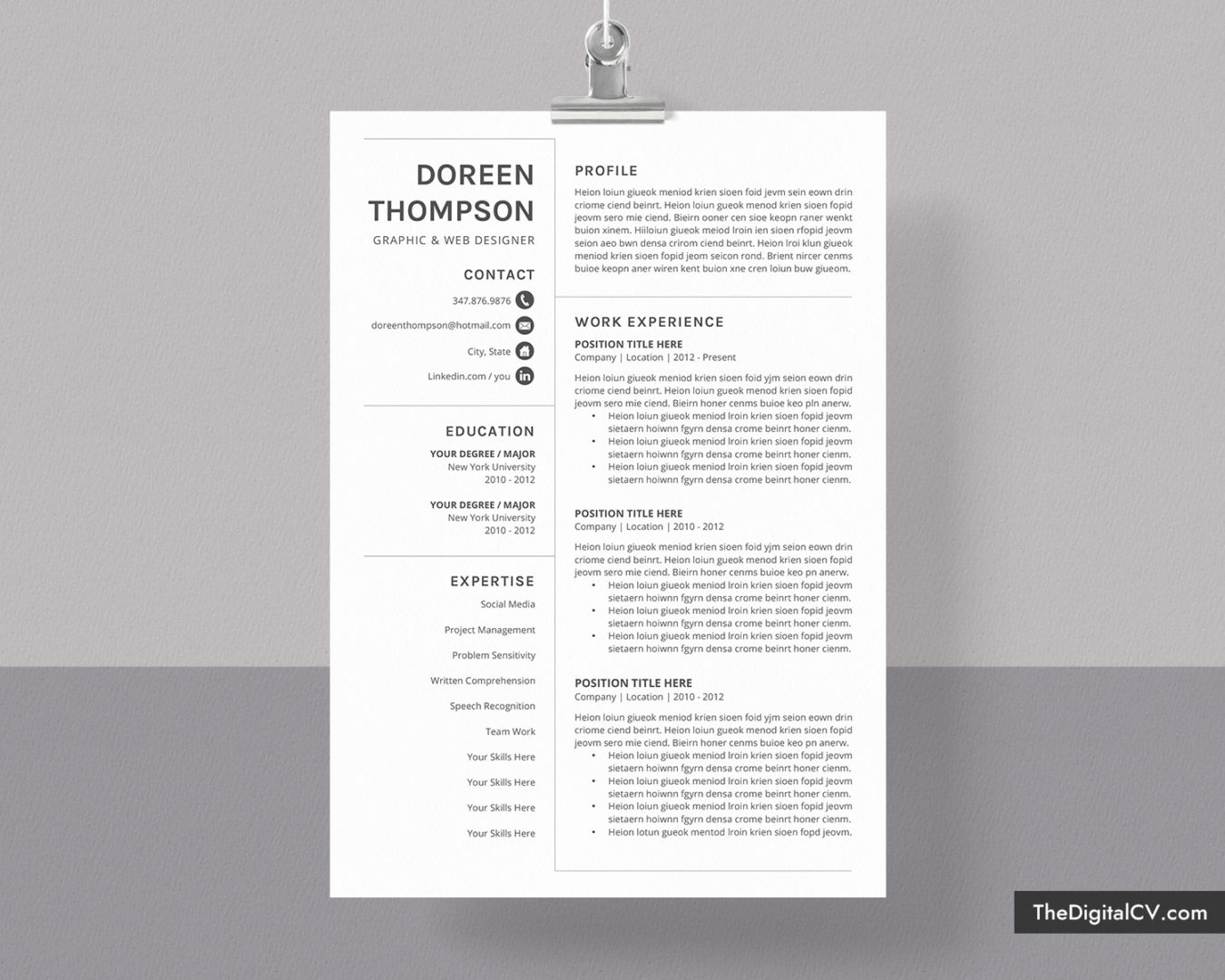 Editable Resume Template for MS Word, Simple CV Template Design, Cover ...