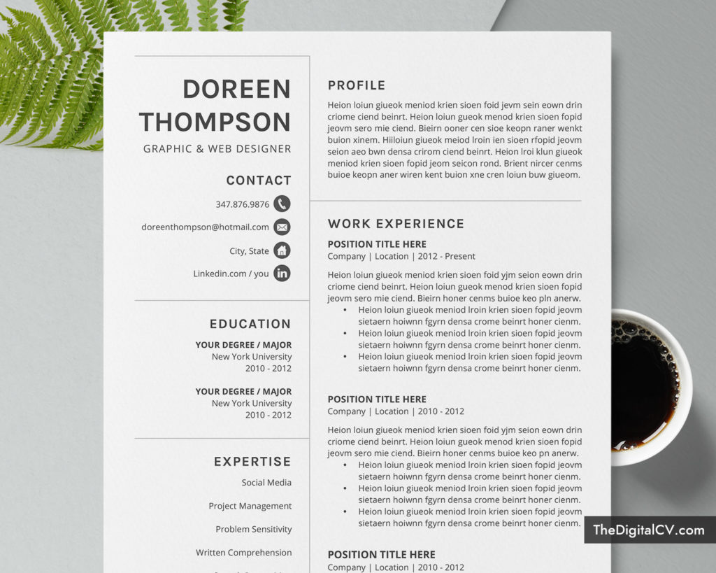 Editable Resume Template for MS Word, Simple CV Template Design, Cover ...