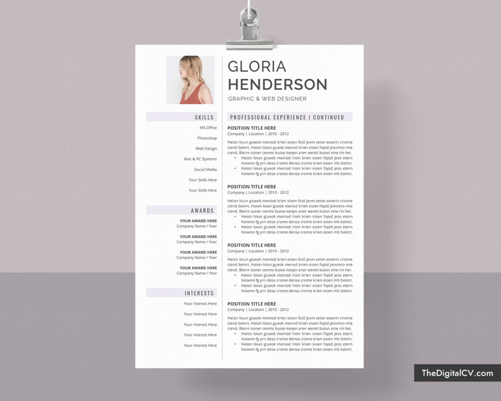Resume Template for Job Application, Creative CV Template, Cover Letter ...