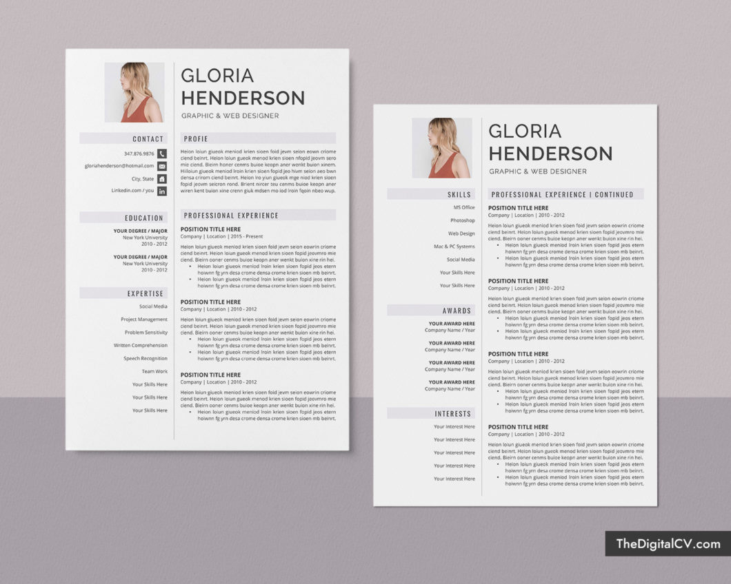 Resume Template for Job Application, Creative CV Template, Cover Letter ...