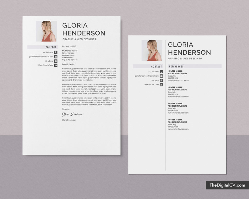 Resume Template for Job Application, Creative CV Template, Cover Letter ...