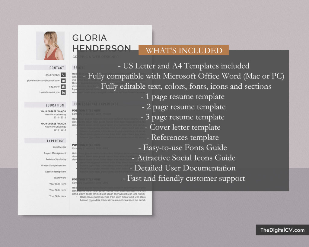 Resume Template for Job Application, Creative CV Template, Cover Letter ...