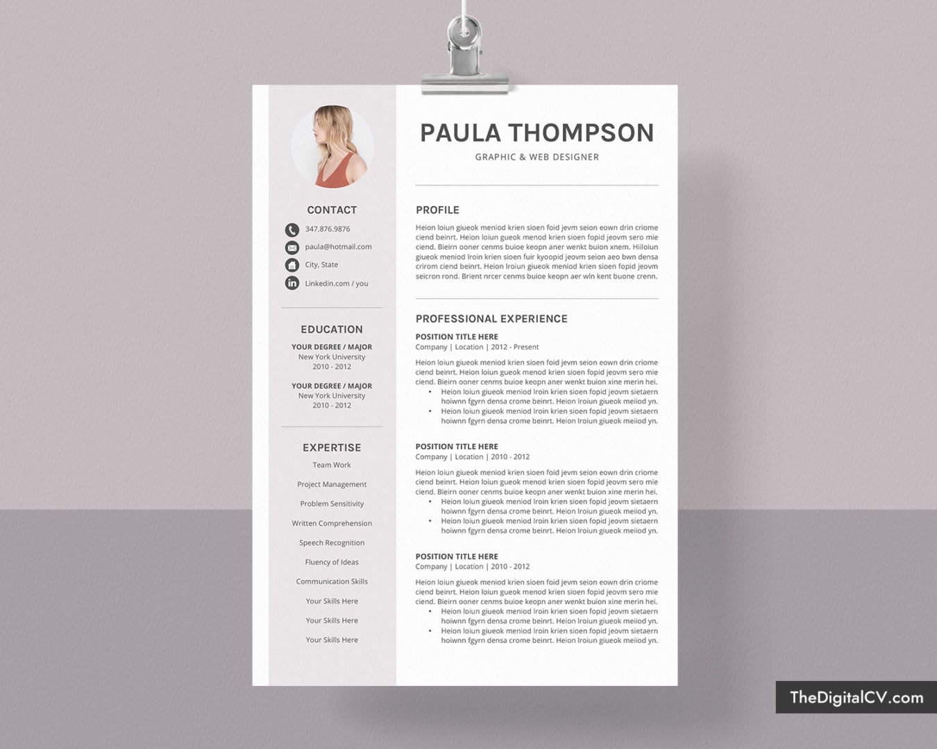 Modern CV Template for Microsoft Word, Simple CV Template Design, Clean ...