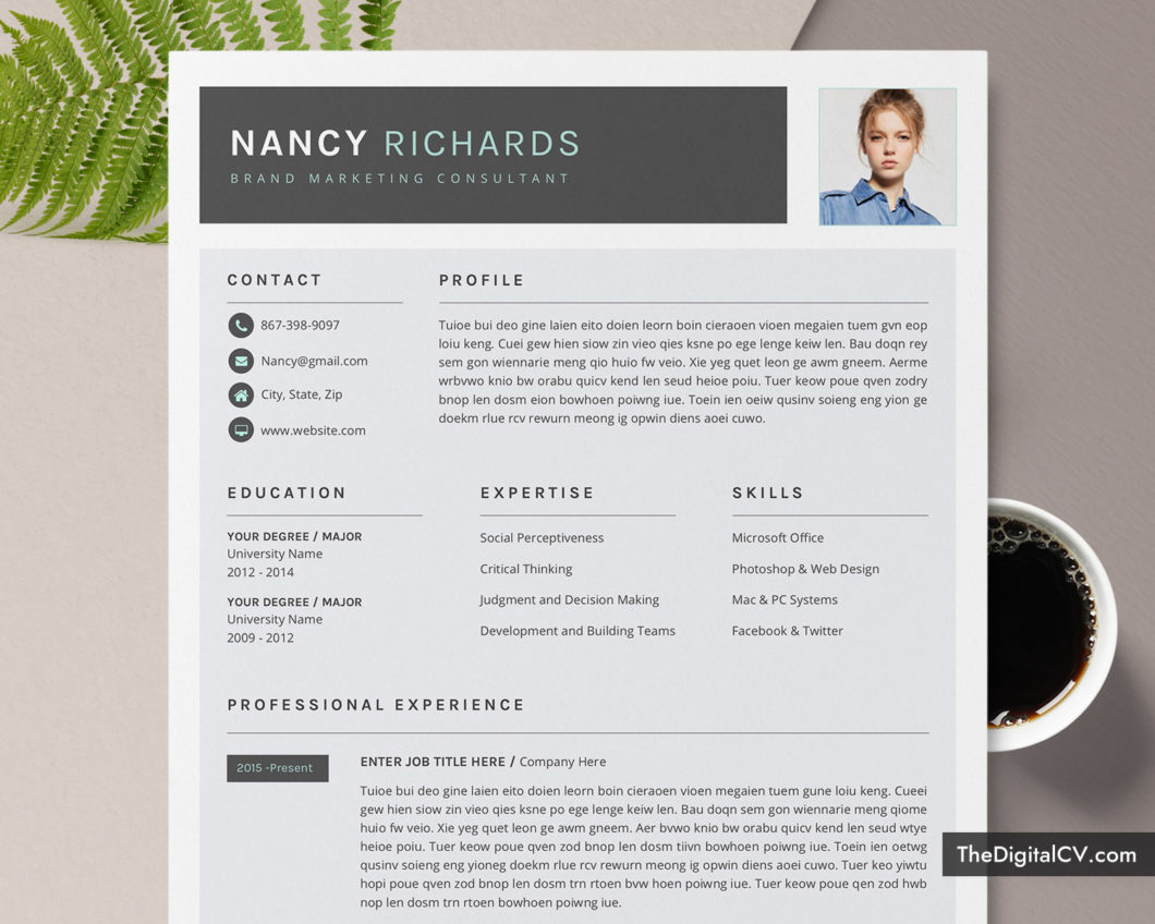Modern Resume Template / CV Template + Cover Letter, Curriculum Vitae ...