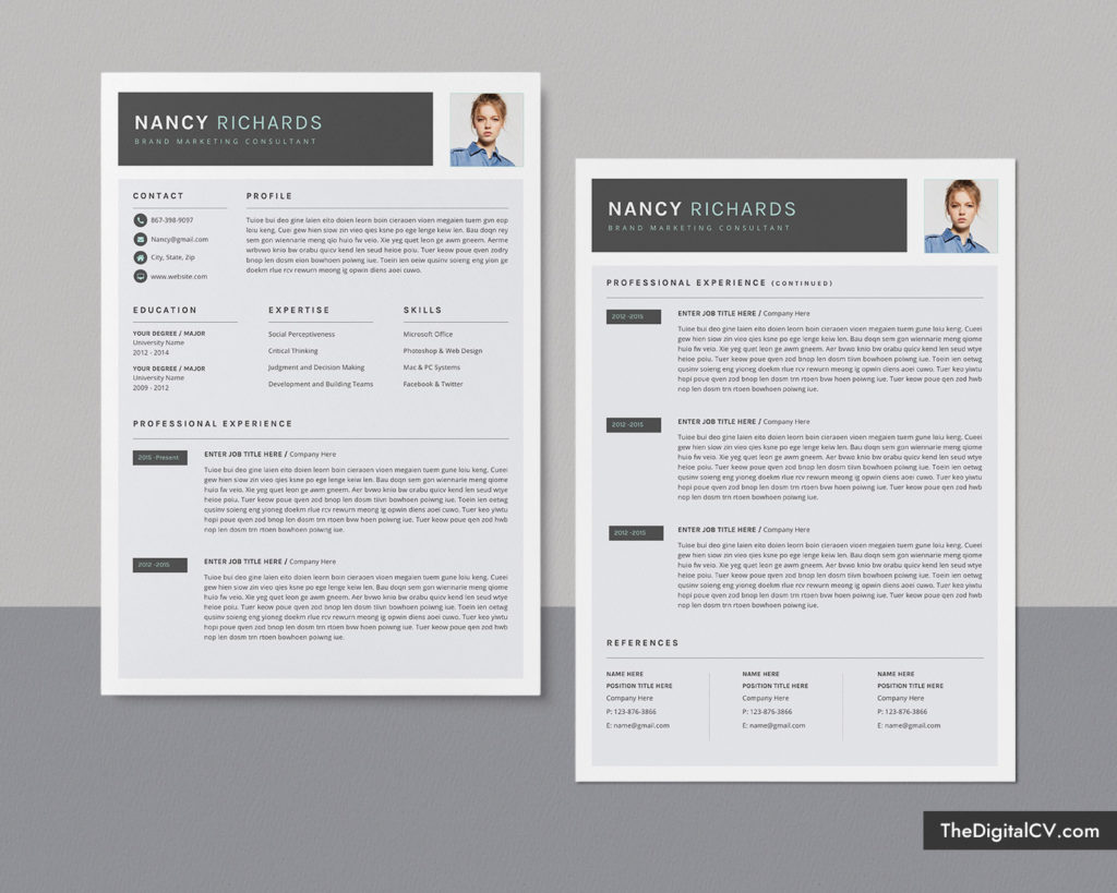 Modern Resume Template / CV Template + Cover Letter, Curriculum Vitae ...