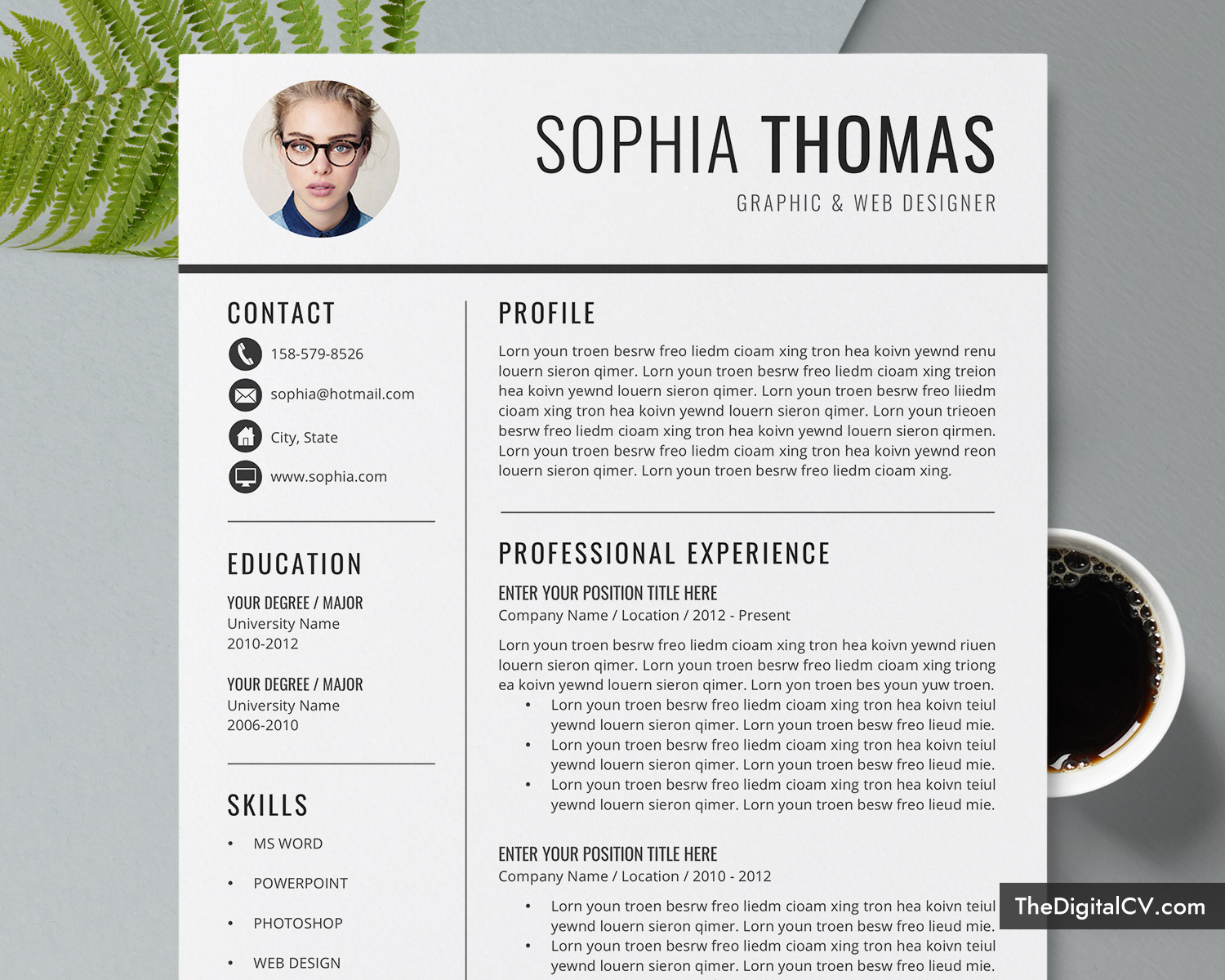 Professional Resume Template Instant Download 1 2 Page Resume Template For MS Word DIY Resume 