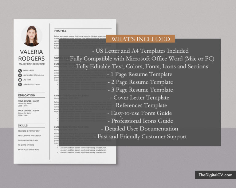 Simple CV Template for Microsoft Word, Professional Curriculum Vitae, 1 ...