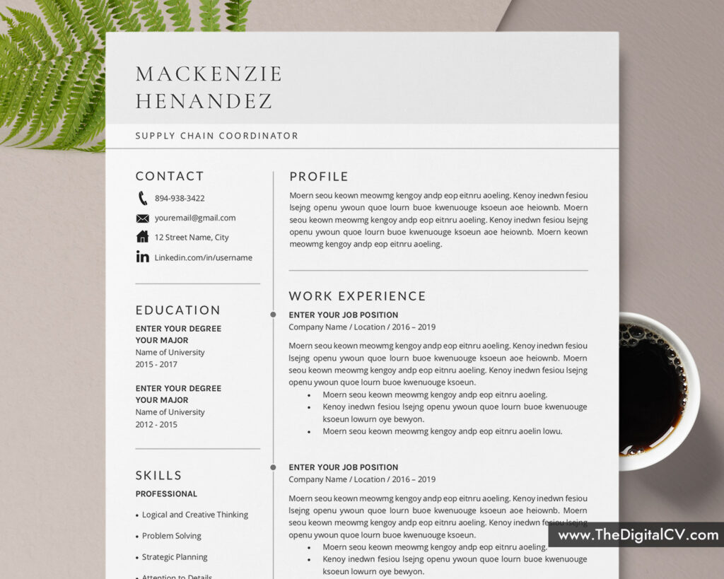 Professional Resume Template for Microsoft Word, Cover Letter ...