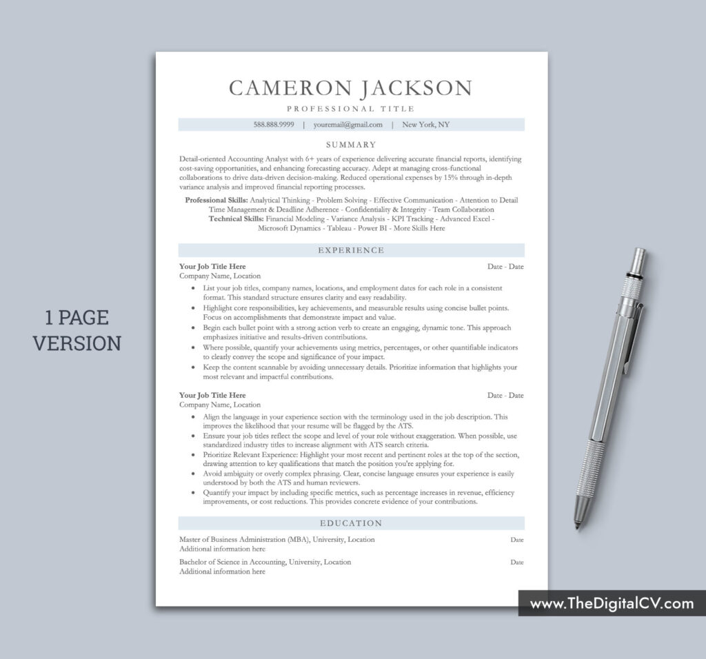 ATS Friendly Resume Template for MS Word, Simple ATS CV Template ...