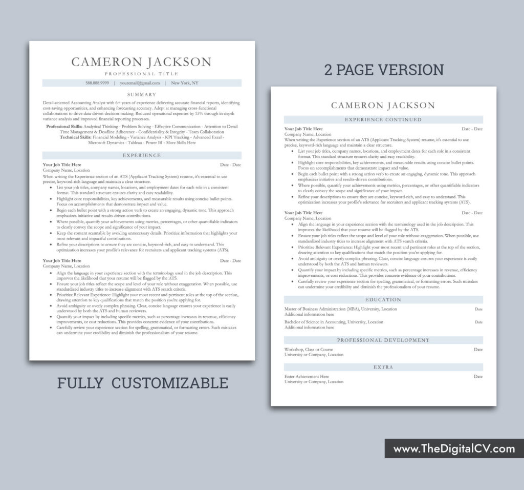 ATS Friendly Resume Template for MS Word, Simple ATS CV Template ...