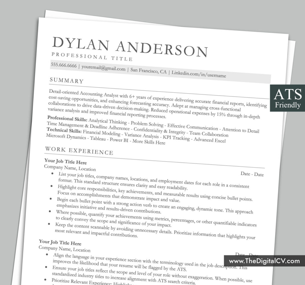 ATS Friendly Resume Template for MS Word, ATS CV Template, Professional ...