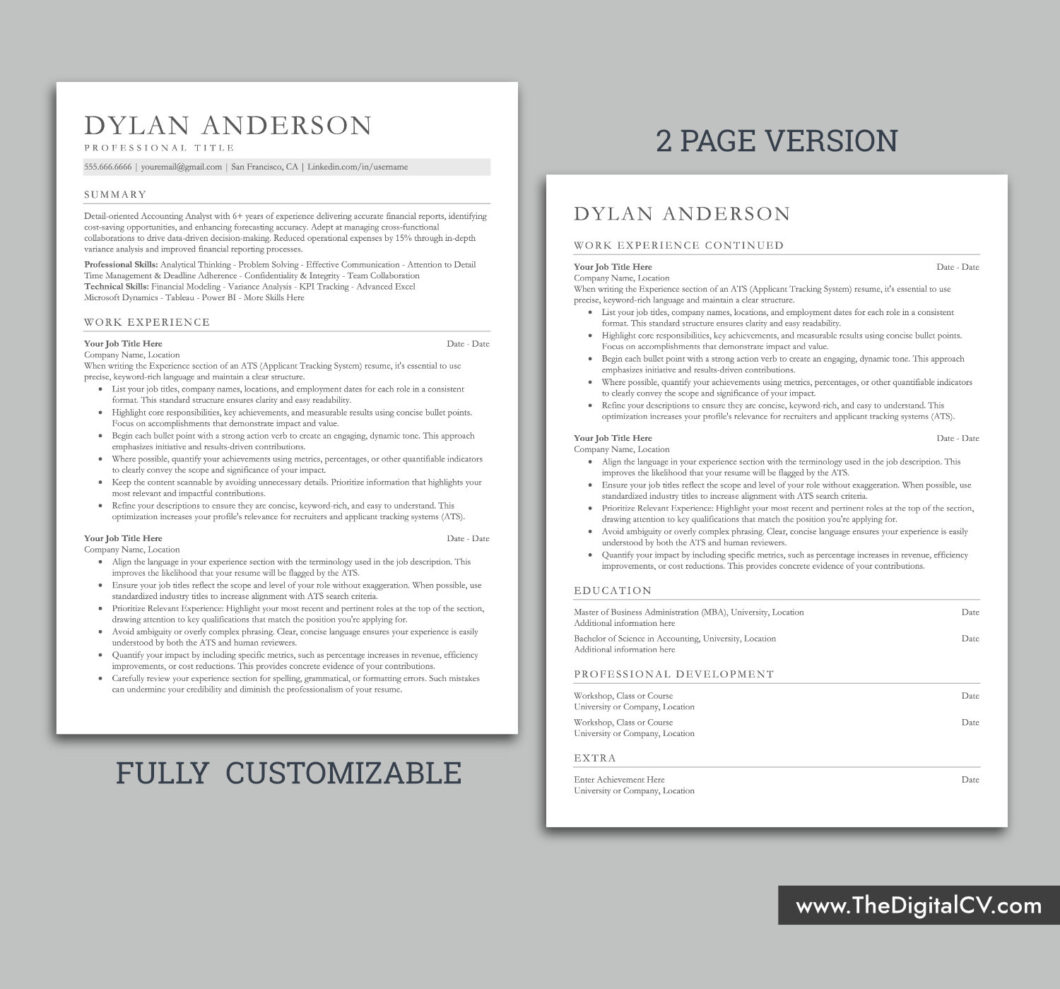 ATS Friendly Resume Template for MS Word, ATS CV Template, Professional Resume Template, Simple ...