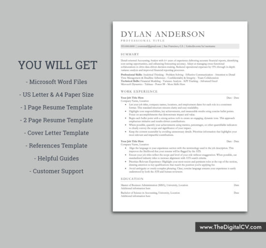 ATS Friendly Resume Template for MS Word, ATS CV Template, Professional Resume Template, Simple ...