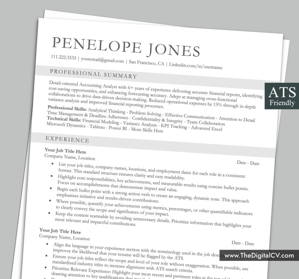ATS Friendly Resume Template for MS Word, ATS CV Template, Professional ...