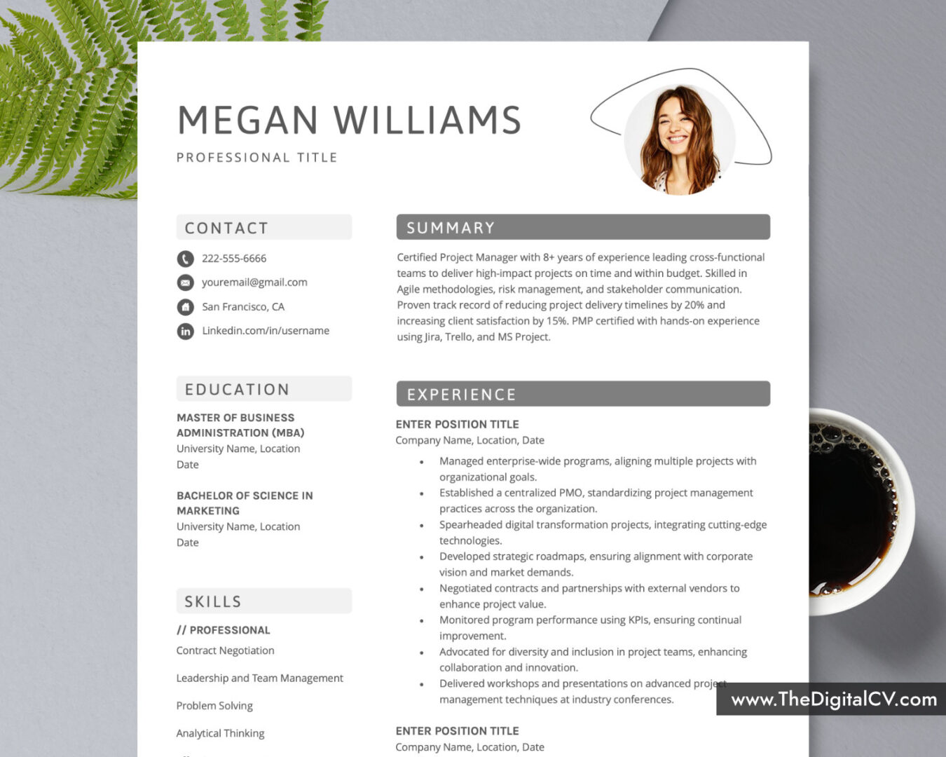 Modern Resume Template for MS Word, Professional Resume Template for ...
